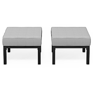 Solaste Outdoor Footstools Patio Ottoman Set of 2, Aluminum All-Weather Outdoor Footrest Seat with Removable Cushions, Patio Furniture Ottomans for Garden, Backyard, Poolside-Grey