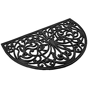 Wrought Iron Rubber Door Mat, Ironworks - 18 Inch Width, 30 Inch Length - Durable, Easy to Clean & Decorative Outdoor Welcome Mats - Heavy Duty for All Weather - Doormat Traps Dirt, Debris, & Mud