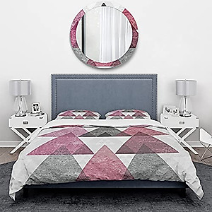 DesignQ Pink Geometric Mod Triangles I Mid-Century Modern Duvet Cover Set, Pink Duvet Cover Set Twin, Abstract Bedding Set of 3 Pieces, All Season Mid-Century Modern Bedding Sets Twin