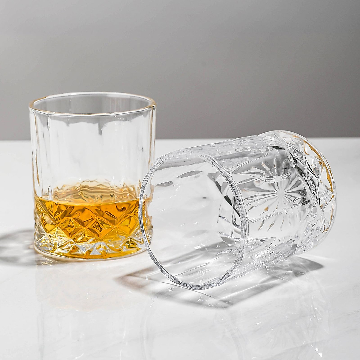 SIYOUKI Crystal Whiskey Glasses Set 11 oz, Old Fashioned Rocks Barware Lowball Glass for Bourbon, Scotch Whisky, Cocktails, Cognac, Liquor Drinking, Men Gift (2 Pack)