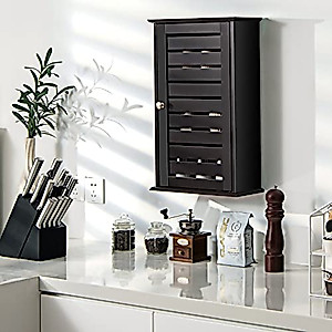 Bathroom Cabinet Wall Mount with Door and Adjustable Shelf, 14"x22" Wooden Medicine Cabinet Over Toilet Storage Wall Hanging Cabinets for Bathroom, Bedroom, Kitchen, Laundry Room (Black)