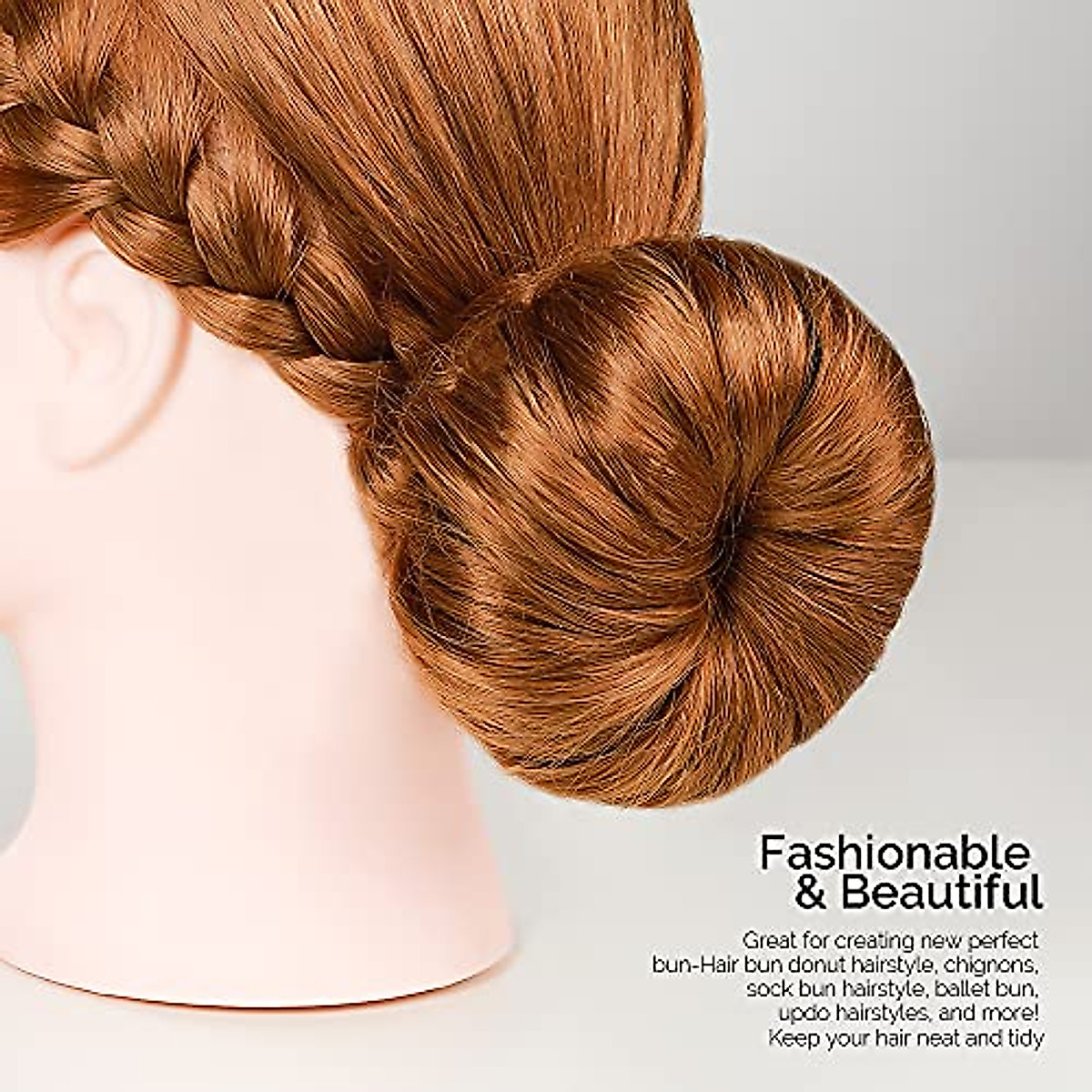 FANDAMEI Hair Donut Bun Makers Set - 4 Dark Brown & 4 Beige (2 Extra-Large, 2 Large, 2 Medium, 2 Small), 5 Elastic Bands, 20 Hair Pins