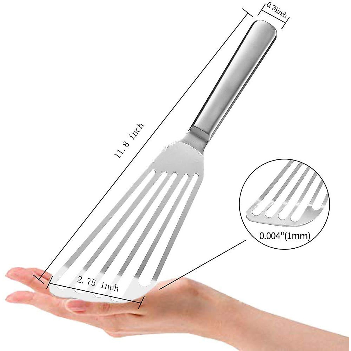 KSENDALO 11.80Inch Stainless Steel Slotted Spatula Turner - Flexible and Angled Flipper for Easy Frying, Serving, and Flipping Eggs, Fish, Pancakes, and Omelettes