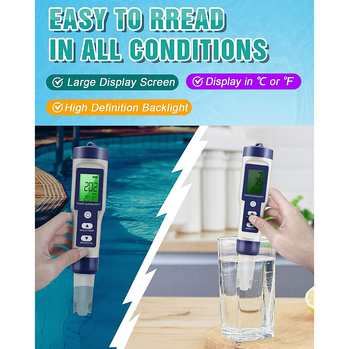 5 in 1 TDS Meter PH Tester, 0.01 High Accuracy Digital PH Meter for Water, PH/TDS/EC/Salt/Temp Tester, PPM Meter Water Tester for Drinking Water, Hydroponics, Plants, Aquarium and Pool