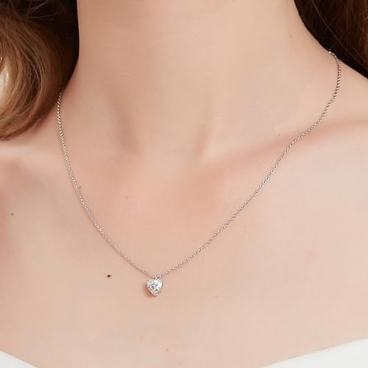 BREN Heart Necklace for Women, 1ct Moissanite Solitaire, Sterling Silver, White Gold Plated, 15"+3" Chain for Women, Moms, Lovers