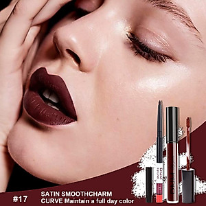 AMY'S DIARY 2pcs Matte Dark Red Lip Liner and Lipstick Makeup Set, Liquid Lipstick 24H and Lip Liner Set Matt Liquid Lips Make Up Waterproof Long Lasting Lipstick Matte Kit (#17)