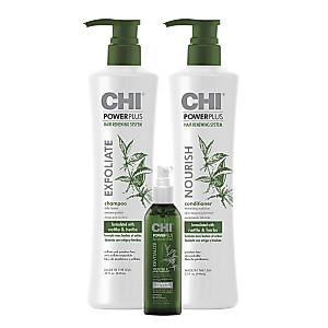 CHI Power Plus Step Exfoliate Shampoo 32oz Power Plus Step 2 Nourish Conditioner 32oz and Power Plus Step 3 Revitalize Vitamin Hair Scalp Treatment 3.5oz fluid_ounces, 12 Fl Oz