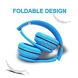 Kids Headphones Bluetooth Wireless,LED Light Up Wired Headset,85 dB Volume Limiting Foldable Headphones,Built-in Mic,Support FM Radio/Micro SD/TF,for Phone/Tablet/Pad/PC/Laptop/TV(Blue)