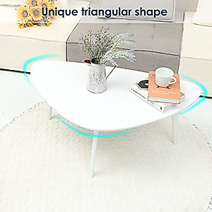 Small Oval Coffee Table Wood Mid Century Modern Coffee Tables Minimalist Farmhouse Style Chic for Living Room,Natural Wooden Texture,Unique Triangle Tabletop,Oak Leg,White 38.5"