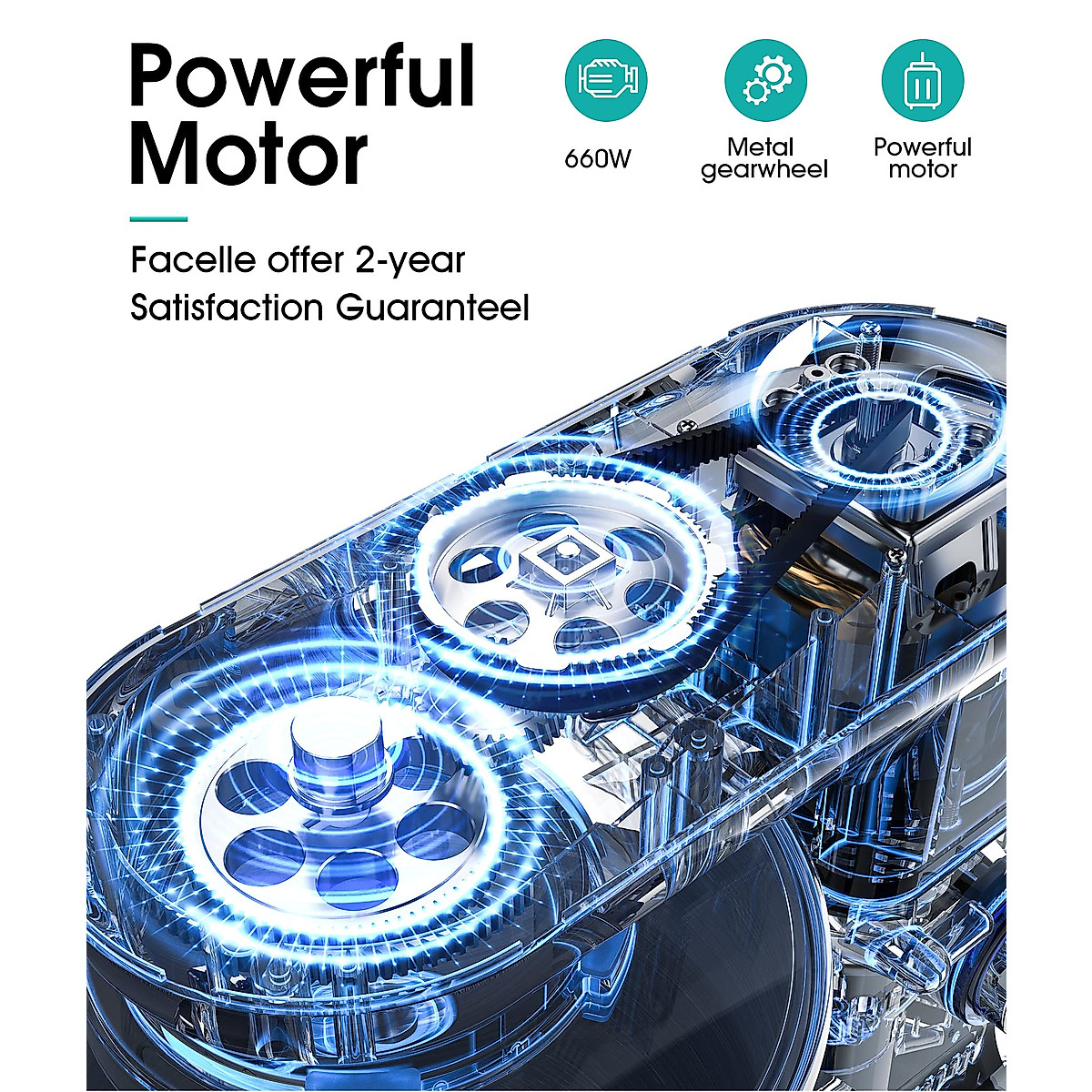 Facelle Stand Mixer, Electric Kitchen Mixer, 6 Speed Tilt-Head Stand Mixer with Pulse, Attachments include 6.5QT Bowl, Dishwasher Safe Beater, Dough Hook, Whisk for Dough, Baking,Cakes, Cookie -Silver