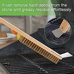 Lrui Pizza Oven Brush,Copper Wire Pizza Stone Cleaning Brush with Scraper,Outdoor Pizza Oven Accessories.