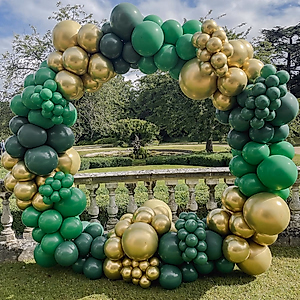 MOMOSHERO 137Pcs Green and Gold Balloons Arch Garland Kit, Dark Emerald Green Hunter Forest Sage Green Metallic Gold Balloon for Birthday Wedding Christmas Jungle Safari Baby Shower Party Decorations
