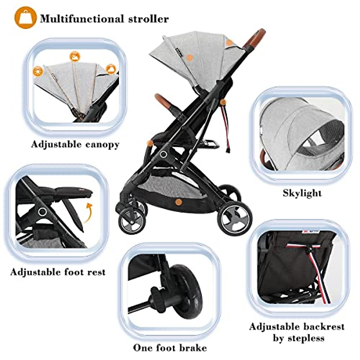 Blahoo Lightweight Baby Stroller, Folding Compact Travel Stroller for Airplane, Umbrella Stroller for Toddler(Gray)