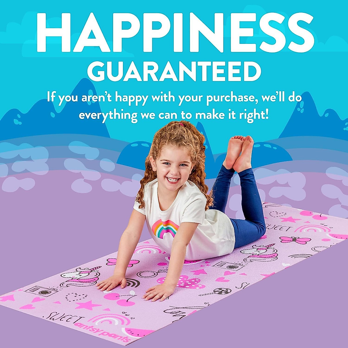 Antsy Pants Kids Yoga Mat - Yoga Mat for Kids, Yoga Mats for Home Workout, Travel Yoga Mat, Sturdy Workout Yoga Mat Non Slip, Size 60” x 24”, 3mm Thick Free of Toxic Phthalates, Pink Unicorn