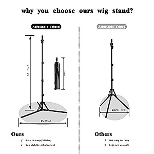 DANSEE Wig Stand Tripod Metal Adjustable Mannequin Head Stand Upgrade Foldable Wig Head Stand for Cosmetology Hairdressing Training
