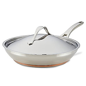 Anolon Nouvelle Stainless Stainless Steel Frying Pan / Fry Pan / Stainless Steel Skillet with Lid - 12 Inch, Silver
