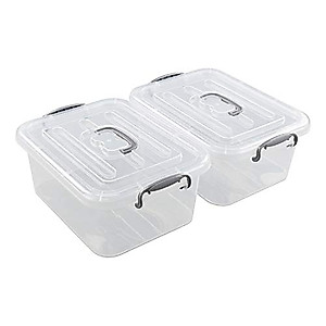 Dehouse 8 L Clear Storage Latch Box, Plastic Lidded Storage Bins, 2 Packs