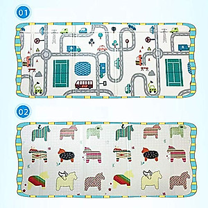 Eanpet Baby Play Mat Foam Area Rug for Kids Toddler Infant Ultra Thick Folding Large Crawl Mat Non-Slip Playmat for Bedroom Playroom Nursery ABC Letter (Traffic)