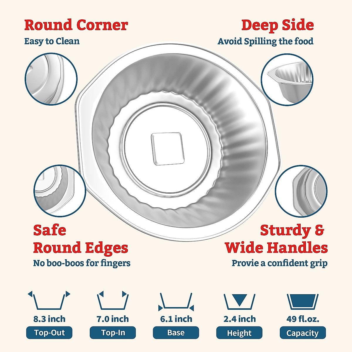 8 Inch Deep Round Disposable Pans (15 Pack) | Reusable Leak-Proof Aluminum Pans for Cooking, Baking, Roasting | Multi-Use Tins for Oven, Freezer, Microwave | Deep Cookware for Casserole, Lasagna, Soup