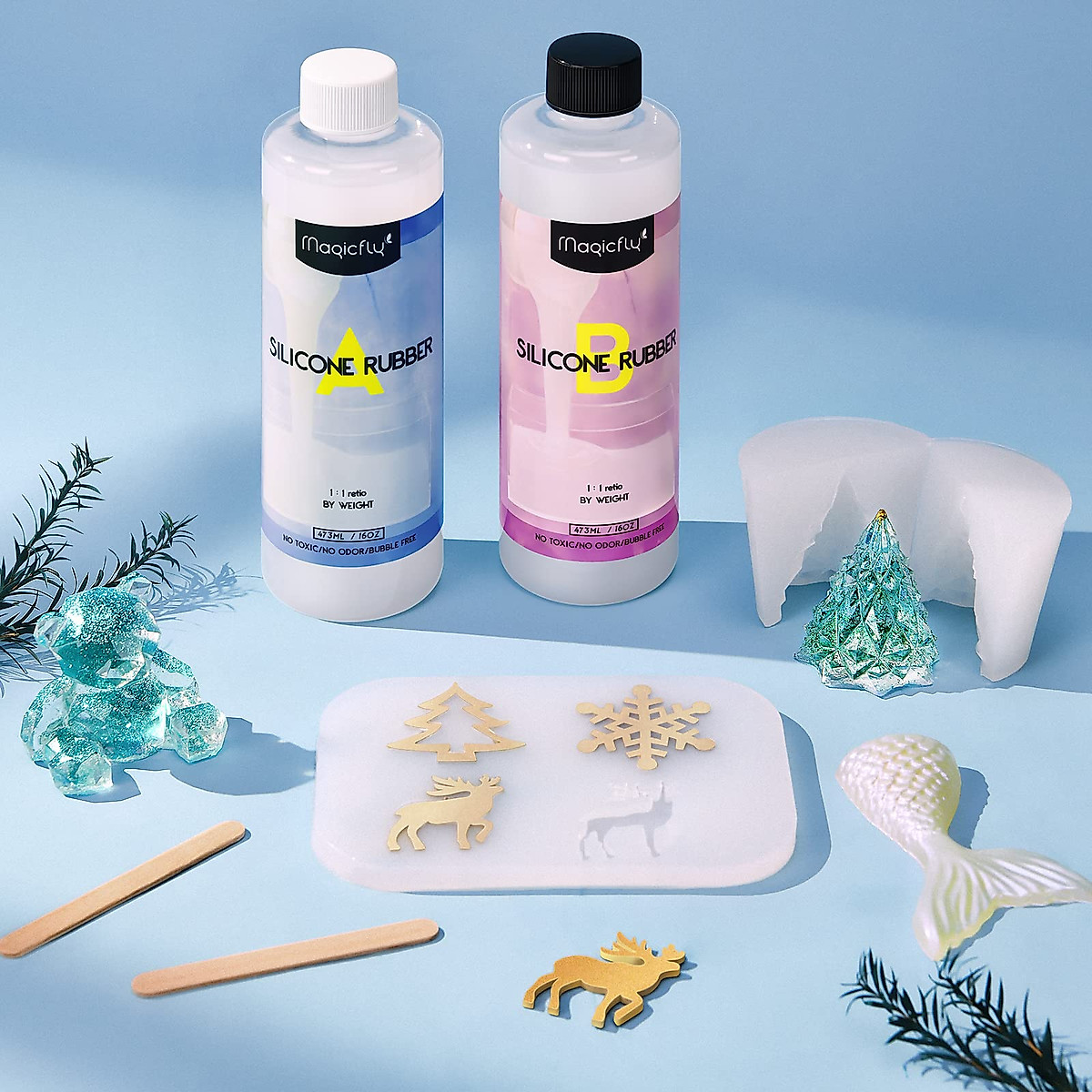 Magicfly Silicone Mold Making Kit, Liquid Silicone Rubber 32oz, Translucent Clear Mold Making Silicone Rubber, for Casting Resin Molds, Silicone Molds, Soap, Candle, Clay