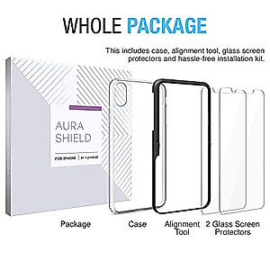 FlexGear Case for iPhone X XS with 2X Tempered Glass Screen Protectors [Full Protection] - Crystal Clear