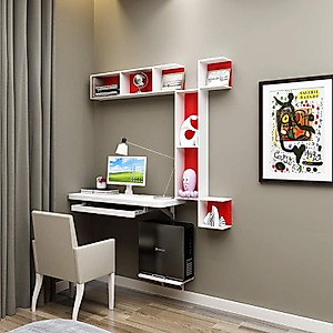 QLYFWLKQ Wall Mounted Desk,Floating Computer Desk with Mainframe Bracket and Keyboard Tray, Wall Mount Workbench White Table Desk for Home Office Small Wooden Drop Leaf Table (80CM)