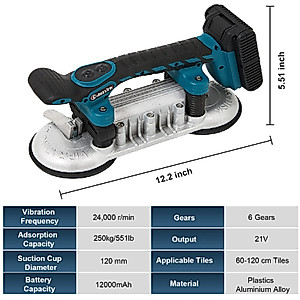 Huzxbw Tile Vibration Machine Installation Tool-Automatic Leveling,Tiling Suction Cup 6 Speeds Adjustable 12000mAh 24000r/min