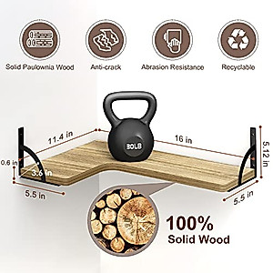 Canupdog Corner Floating Shelves Wall Mounted Set of 4, Wood Display Storage Floating Shelf for Living Room, Bedroom, Bathroom, Kitchen, Office