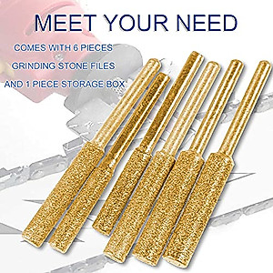 Burr Grinding Stone File - 6Pcs 3mm 5/32" 3/16" 7/32" Shank Diamond Chainsaw Sharpener Rotary Bit Set Polishing Sharpening Garden Tool for Lawn Mower Chainsaw Parts Garden,120-150 Grit,Gold (Gold)