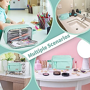 YEAHVIY Large Capacity Pencil Pen Case, Cute Pencil Pouch Cases, Portable & Durable Pencil Bag Box Organizer with Easy Grip Handle & Loop, Aesthetic Supply for Girls Adults, Mint Green