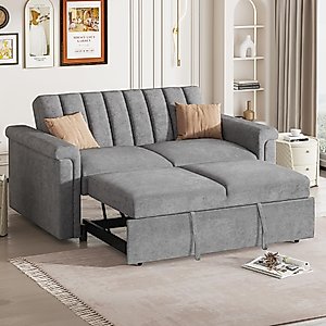 Merax Soft Cushion Convertible Sofa Pull Bed for Two People to Sit On, 2-Seater Upholstery Couch for Living Room Apartment, 61.40 inch Length, Grey