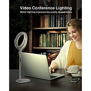 elitehood 8’’ Ring Light for Computer & Video Conference Lighting Kit, Desk LED Circle Light with Stand & Phone Holder for Zoom Call Lighting, Webcam Camera Meeting, Office Laptop Video Conferencing
