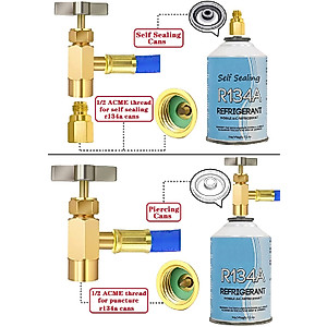 FANOVO R134A Refrigerator Freon Recharge Hose Kit, R134A AC Refrigerant Charging Hose Gauge, Bullet Piercing Valve Hose Refrigerant Can Tap, R134a Self-Sealing Adapter for Home AC Refrigerant System