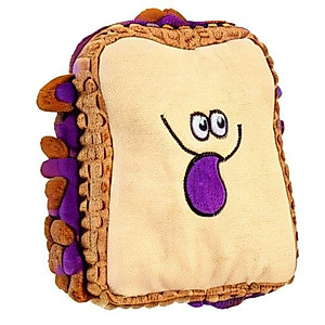 TrustyPup Tough 'N Fun PBJ Squeaky Plush Dog Toy, Chew Guard Technology - Tan, Medium (71151)