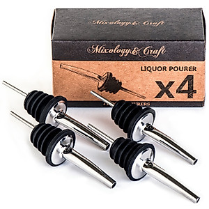 Professional Liquor Pourers Set of 4 | Free-Flow Stainless Steel Speed Bottle Pourer w/Tapered Spout - Fits Various Sizes of Liquor, Wine, Spirits, Vinegar and Olive Oil Bottles, up to 1l