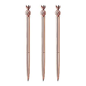 ZZTX 3 PCS Rose Gold Ballpoint Pens Metal Pen Bling Topped with Pineapple with Refills Black Ink Office Supplies Gift Pens For Christmas Wedding Birthday
