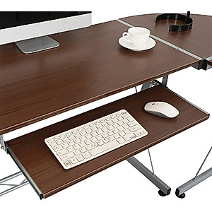 Need L Shaped Desk Gaming Desk Computer Corner Desk with Keyboard Tray and Elevated Shelf for Home Office Sturdy Writing Workstation Brown DX-402C1-BS-ND
