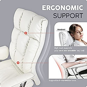 neo chair Office Chair Computer Desk Chair Gaming - Ergonomic High Back Cushion Lumbar Support with Wheels Comfortable White Upholstered Leather Racing Seat Adjustable Swivel Rolling Home Executive
