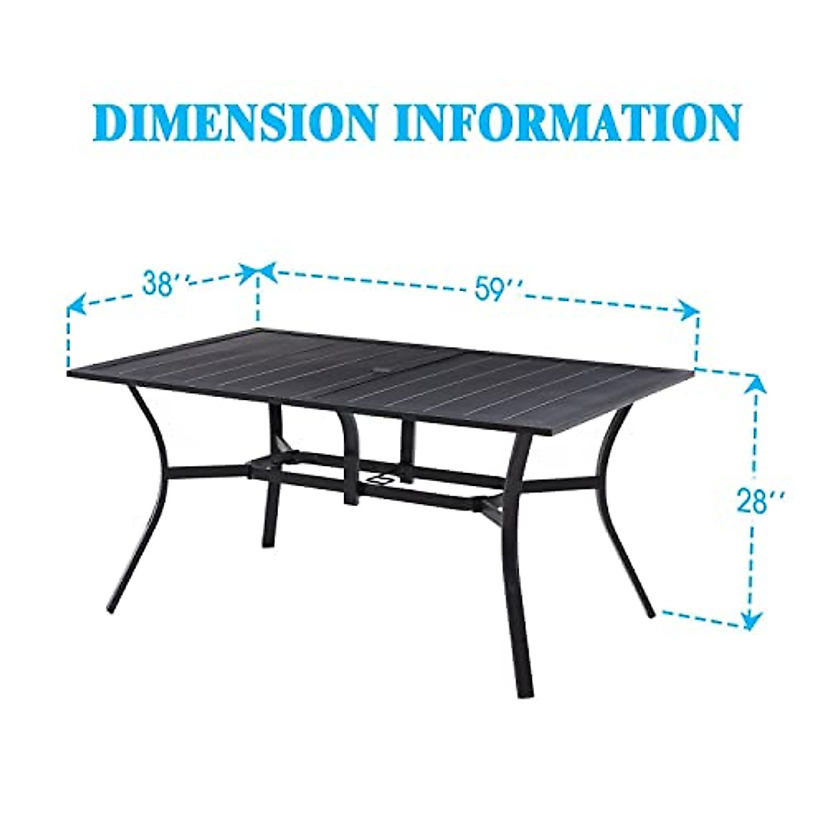 VICLLAX Outdoor Patio Table for 6 Person, 59" x 38" Rectangle Outdoor Dining Table, Patio Metal Steel Slat Table with Umbrella Hole for Lawn Garden