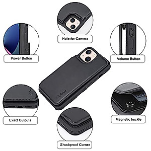 Arae Case for iPhone 13 [6.1 inch] - Wallet Case with PU Leather Card Holder Back Flip Cover for iPhone 13 6.1 inch-Black