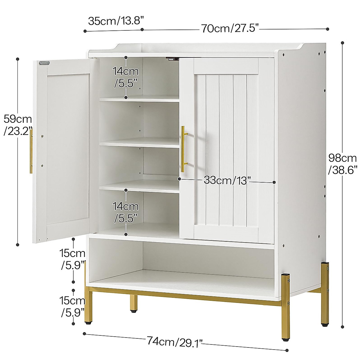 HOOBRO Shoe Cabinet, 5-Tier Shoe Storage Cabinet, Shoe Cabinet Storage for Entryway, Shoe Organizer Cabinet with 3 Adjustable Shelves for Hallway, Living Room, Gold and White DW41SC01