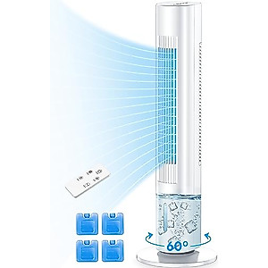 TEMEIKE 3-IN-1 Evaporative Air Cooler, 35-INCH Swamp Cooler Air Conditioner Portable for Room with Remote, 60° Oscillation, 7H Timer, 4 Ice Packs, Windowless Evaporative Cooler for Indoor Home Bedroom