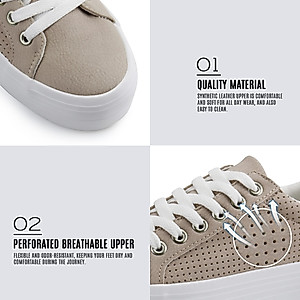 JABASIC Women Platform Sneakers Breathable Casual Lace Up Fashion Walking Shoes (8,Beige)