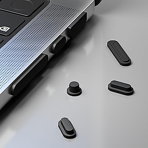 ProElife 7 Pcs Anti Dust Dirt Plug Cups Set for 2023-2021 MacBook Pro 14.2 inch 16.2 inch M3 M2 M1 Pro/Max (Model: A2779/A2442/A2780/A2485) Accessory Silicone Anti Dirt Protective Cover (Black)