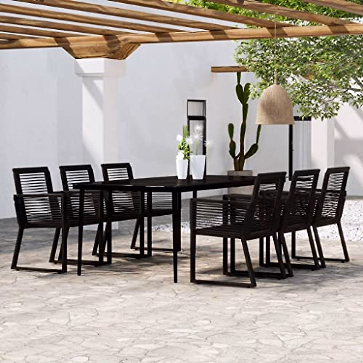 Camerina 7 Piece Patio Dining Set Outdoor Dining Table Set Patio Table and Chairs Set Outdoor Patio Dining Set Black 3099159