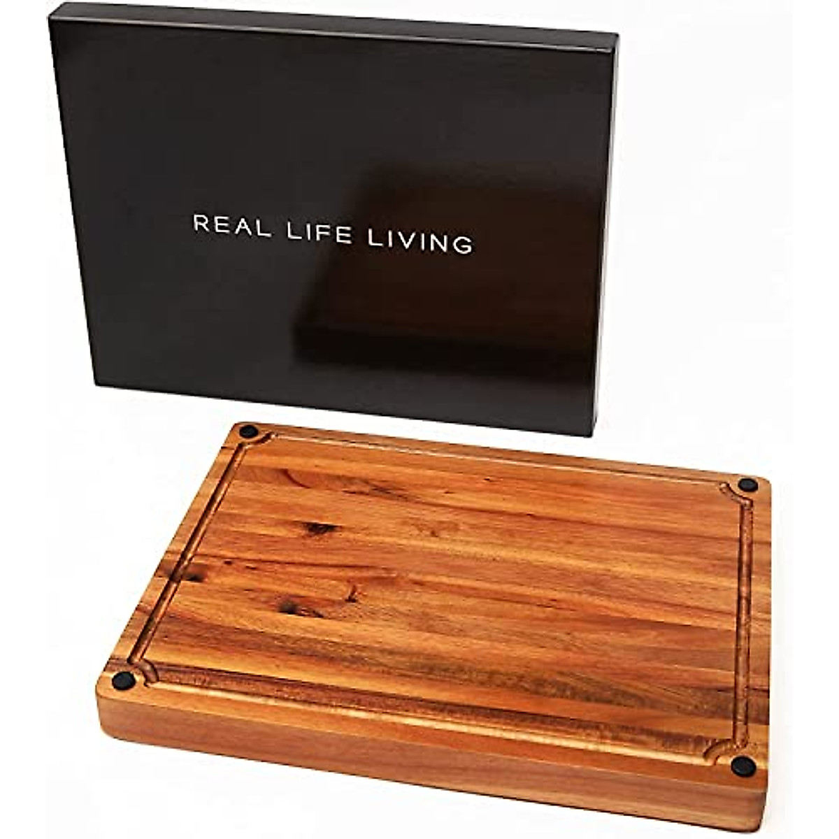 Premium Large Acacia Wood Cutting Board for Kitchen. 1.5in Extra Thick Chopping Board with Juice Groove. Non slip Reversible Butcher Block Countertop & Charcuterie Board gift set