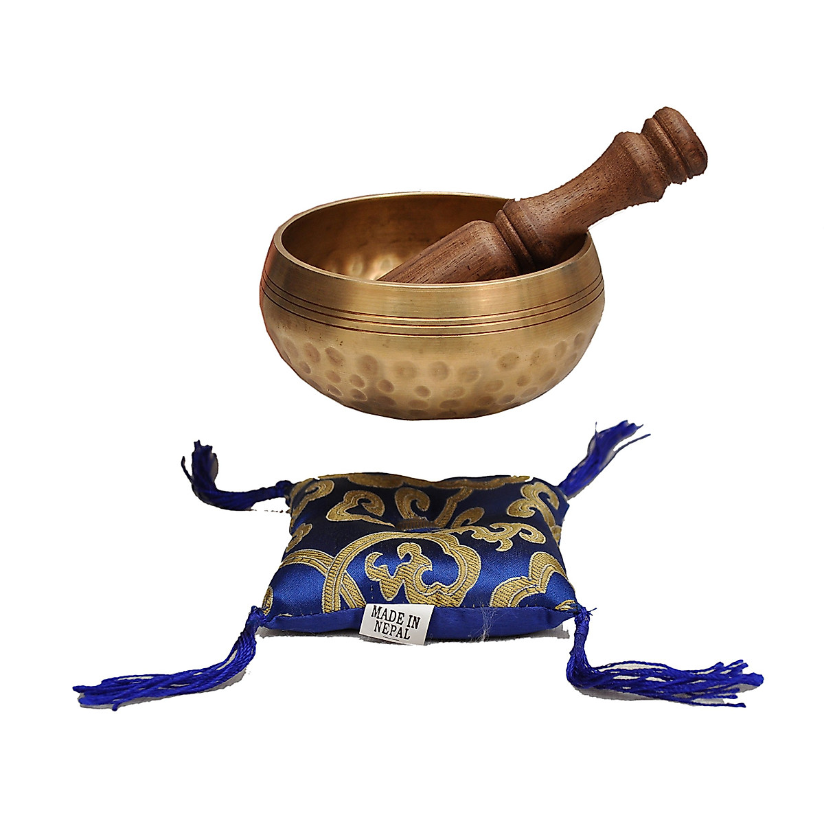 Tibetan Meditation Yoga Singing Bowl Set by Kasthamandap - Hand Hammered in Nepal - Handcrafted Bowl for Relaxing Meditation, Chakra Healing, Yoga and Mindfulness