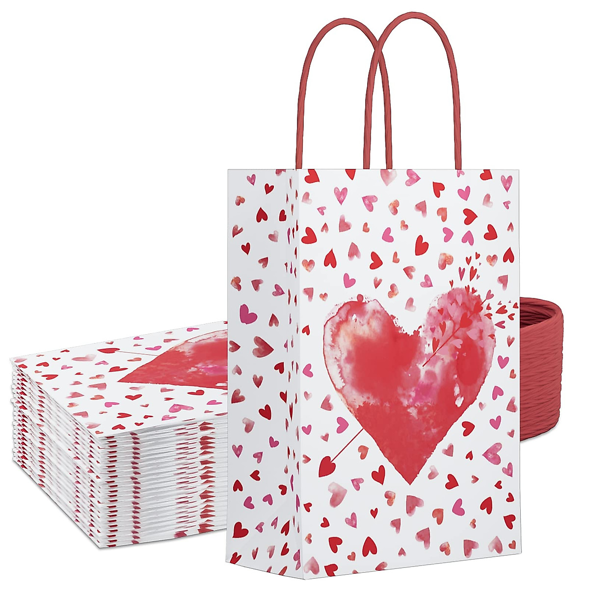 ECOHOLA Cupids Bow Kraft Paper Gift Bags with handles for Valentine's Day, Weddings, School Classrooms Exchange Party Pack of 24 Pieces, 9"x6.3"x3.2"