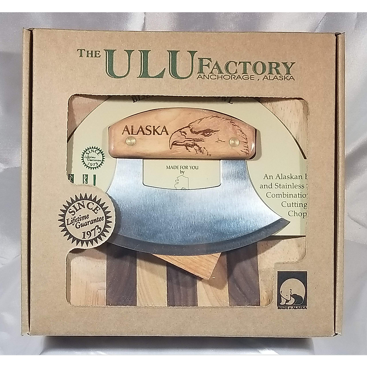 8" Block with Deep Dish Chopping Bowl and Eagle Etched Handle Ulu
