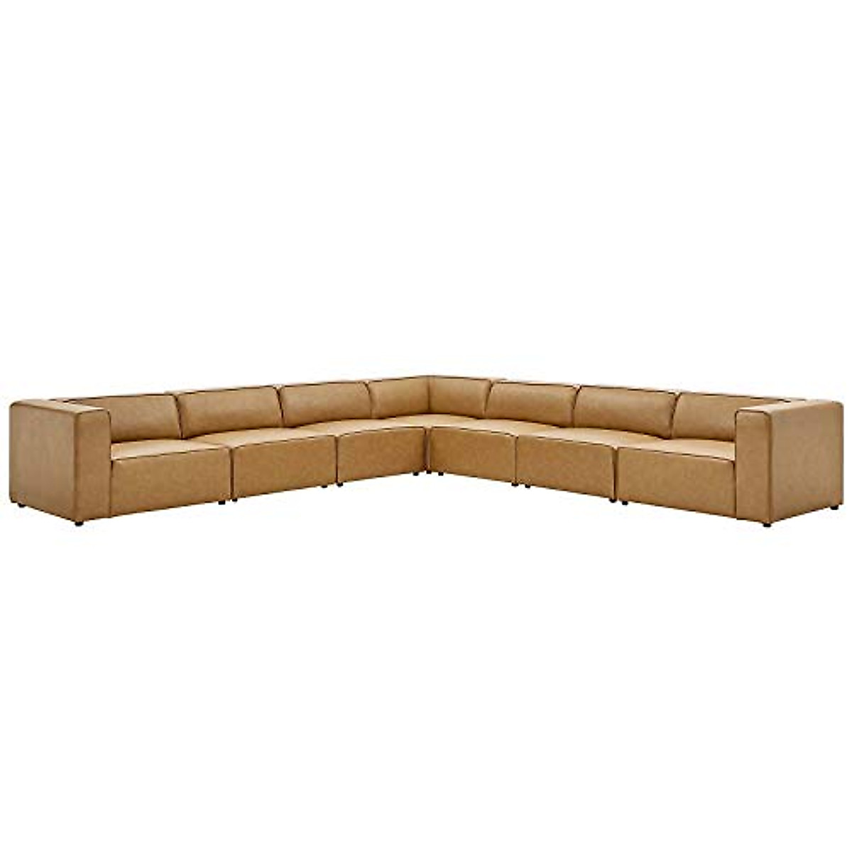 Modway Mingle Vegan Leather 7-Piece Sectional Sofa in Tan